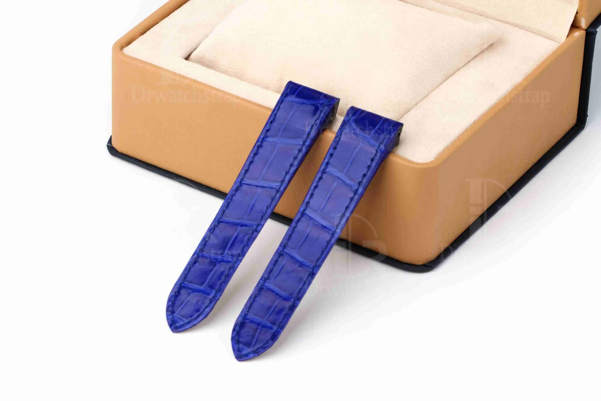 Custom Blue Alligator Leather Strap For Cartier Santos 100