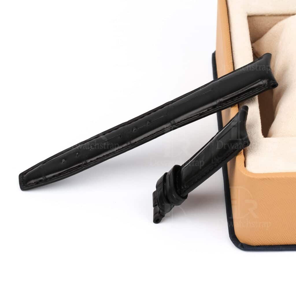 IWC curved strap 22mm Black Leather handmade for sale - DRwatchstrap