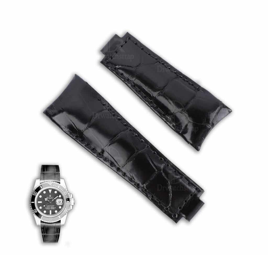 Curved End Rolex Submariner Black Leather Strap| Drwatchstrap