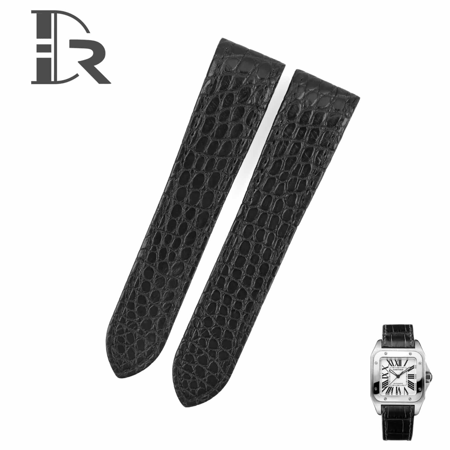 Cartier Santos 100: Custom Black Alligator Leather Strap - Low Price