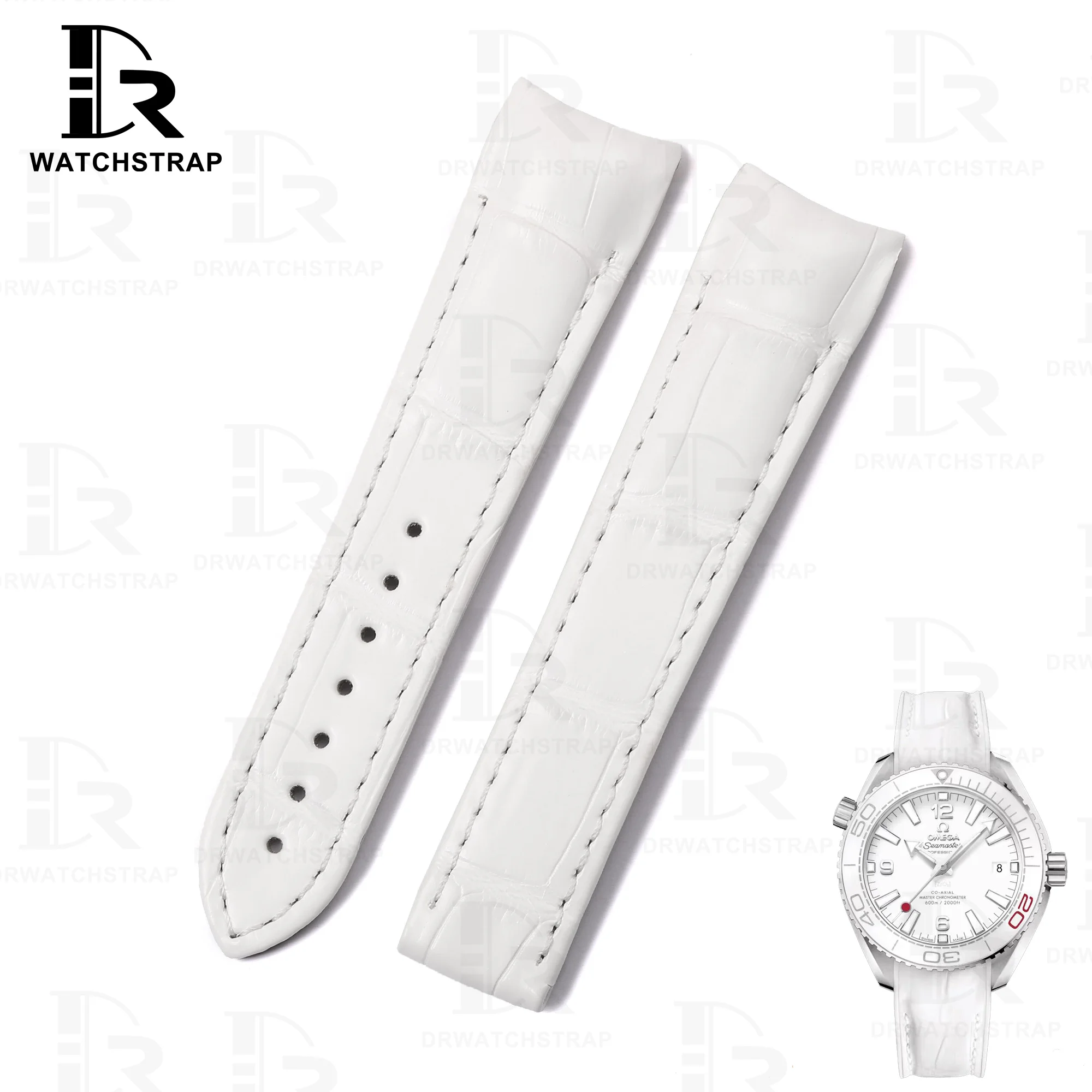 Omega Planet Ocean Strap for sale - White Leather Drwatchstrap