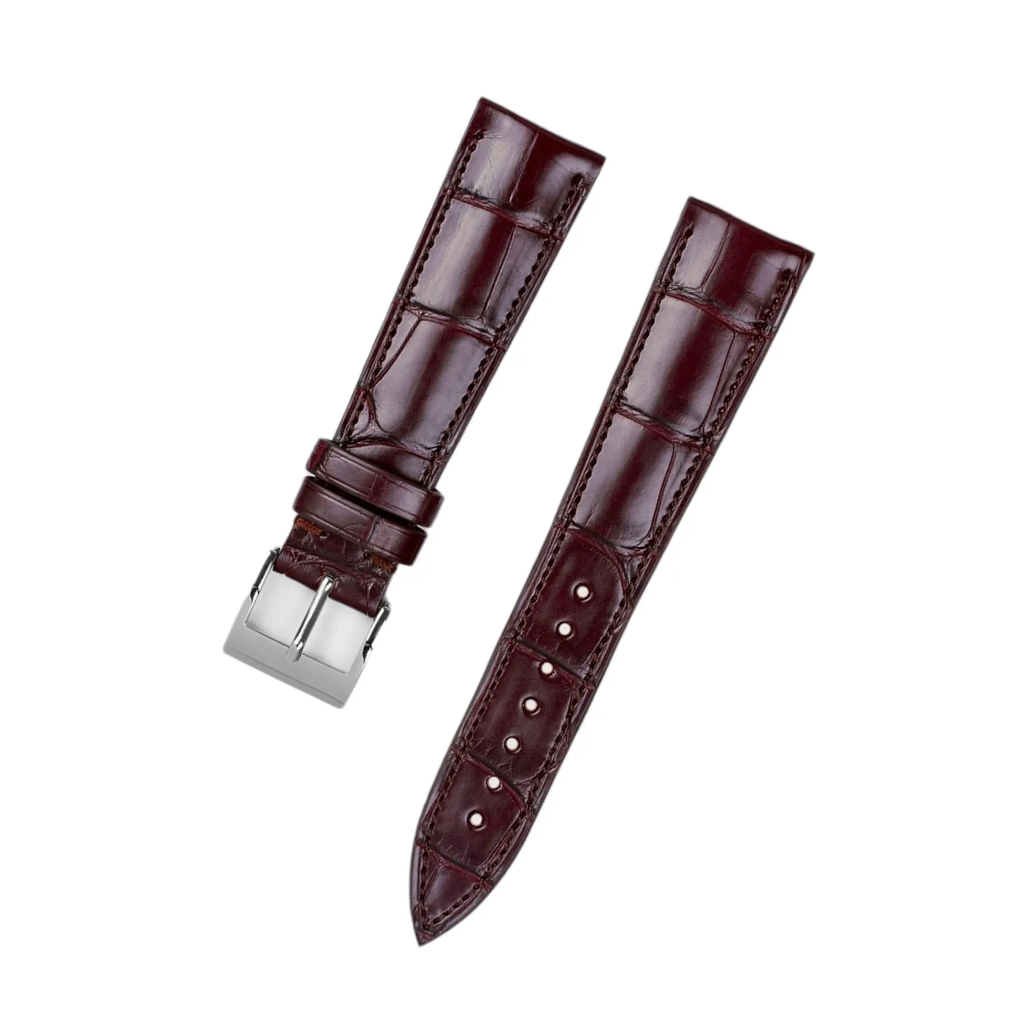 Handmade Leather watch strap - Brown Alligator Belly Scale
