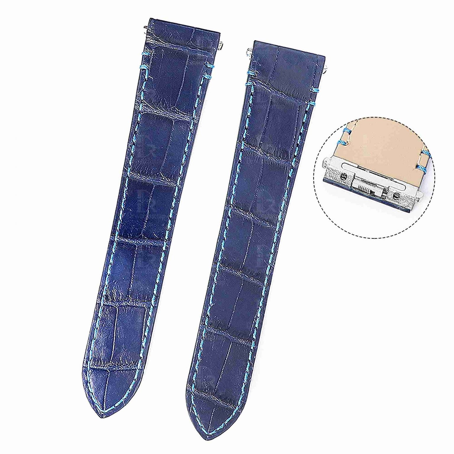 In Stock - 21mm Blue Leather Watch Band for Cartier Santos Large