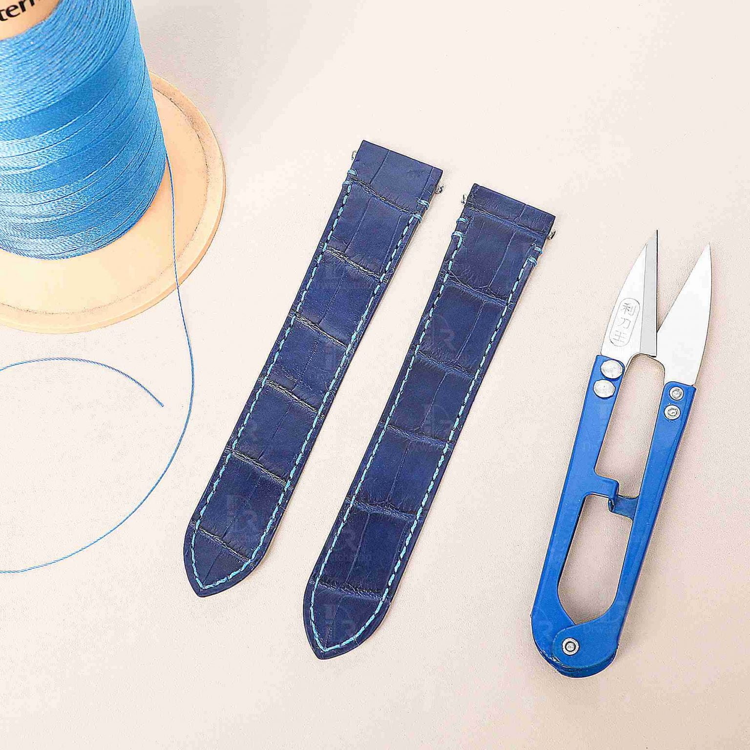 In Stock - 21mm Blue Leather Watch Band for Cartier Santos Large