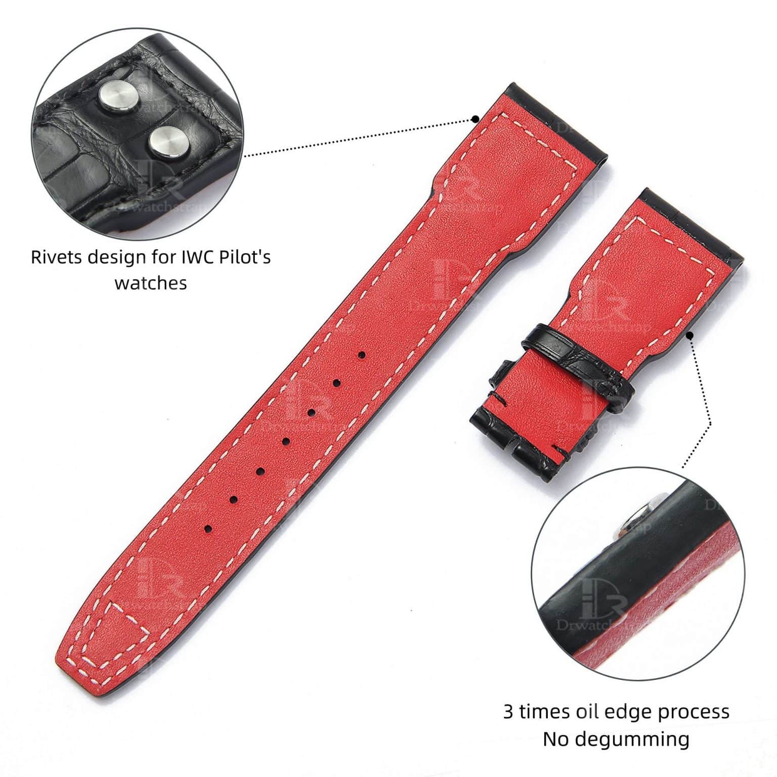 Custom IWC Big Pilot watch strap 22mm with rivets - Drwatchstrap