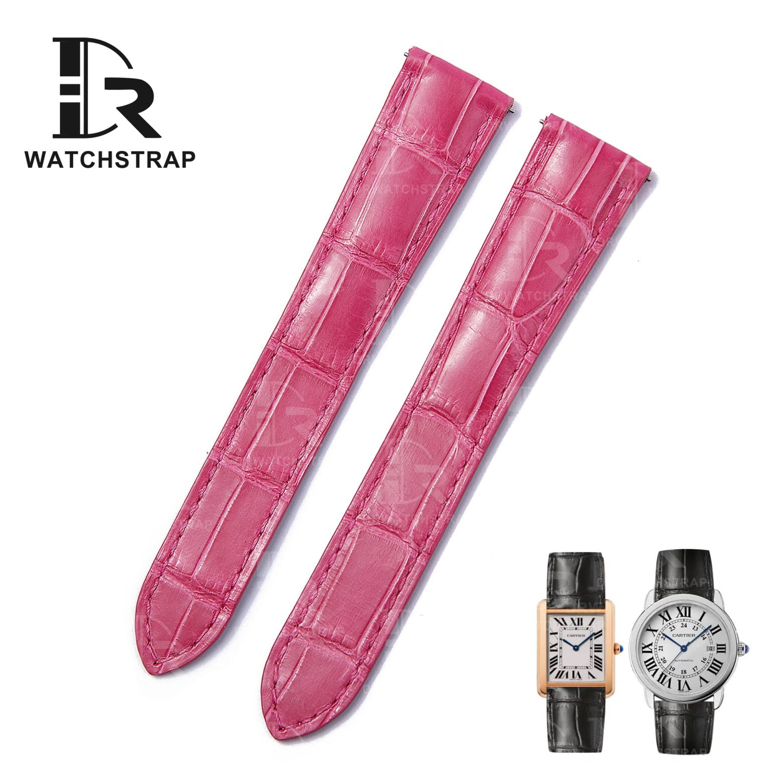 In Stock - 20mm Red Pink Leather Strap For Cartier | Drwatchstrap