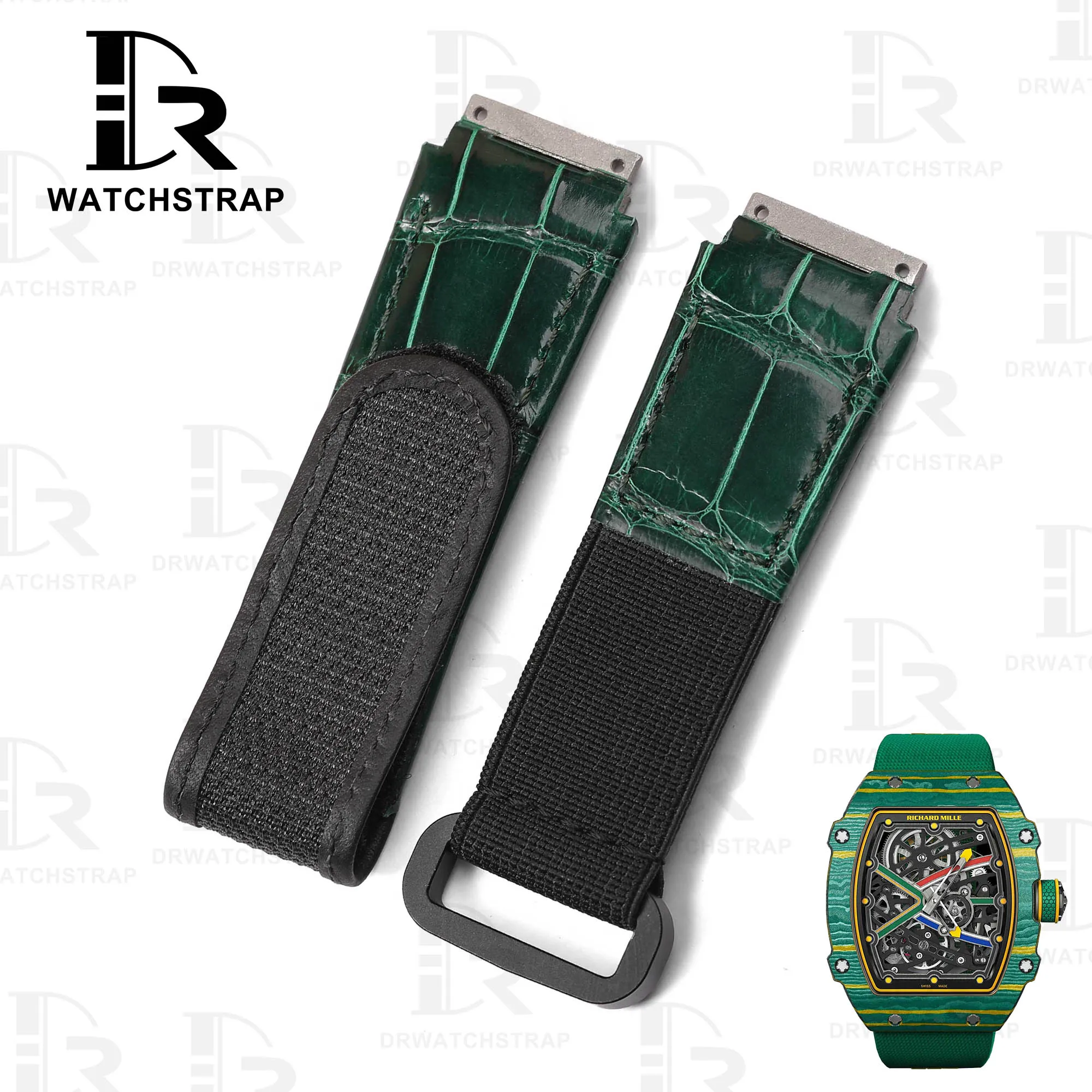 Richard Mille Green leather straps Replacement | Drwatchstrap